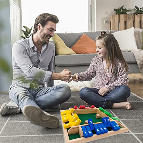 Wooden Shut The Box Dice Game,4 Sided Colourful Wooden Board Game(1-4 ...