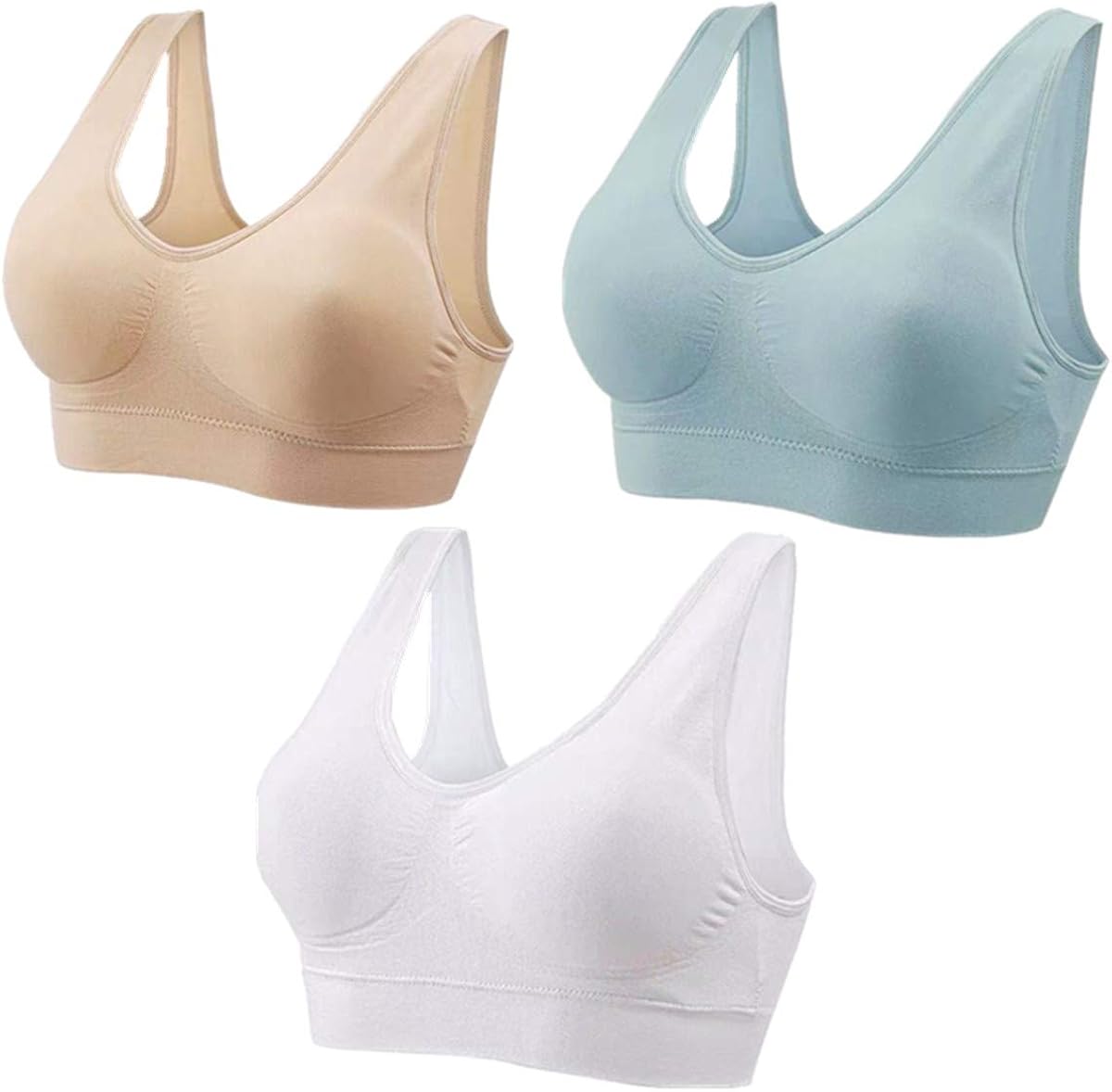 MIXZONES 3-Pack Seamless Sports Bra Wirefree Yoga Bra with Removable ...