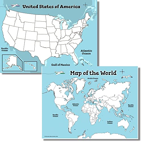 MWB Blank USA and World Map Posters For Kids - Educational World Map ...