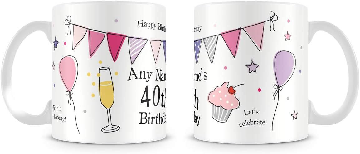 40th Birthday Present for Women - Personalised Mug/Cup - Add Name ...
