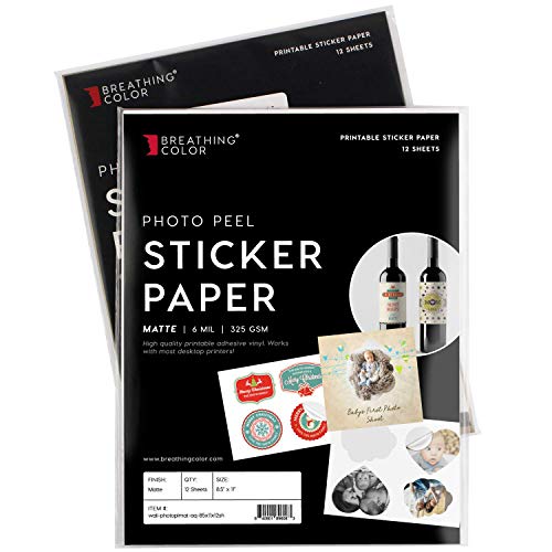 Photo Peel Matte Printable Adhesive Vinyl 8.5"x11", 12 sheets Inkjet ...