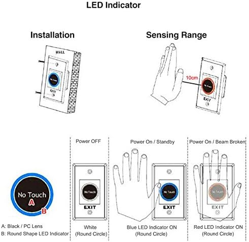 UHPPOTE RF Infrared NO TOUCH Exit Release Button W/LED Back Light for Access Control Square Type ...