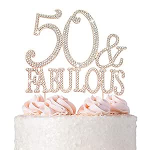 Amazon.com: 50 Cake Topper - Premium Rose Gold Metal - 50 and Fabulous ...