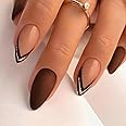 Amazon.com: 24 Pcs Chestnut Matte Press on Nails Almond - YEFIUO French ...