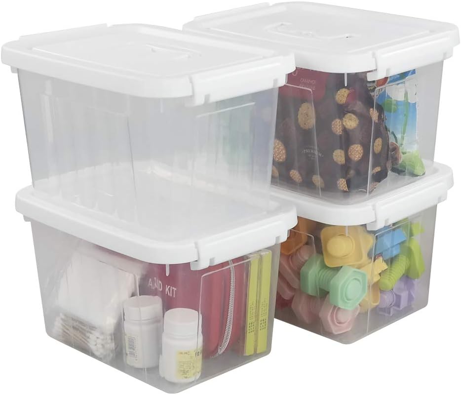 Yarebest 6 Liter Transparent Storage Box, 4-Pack Plastic Boxes with ...