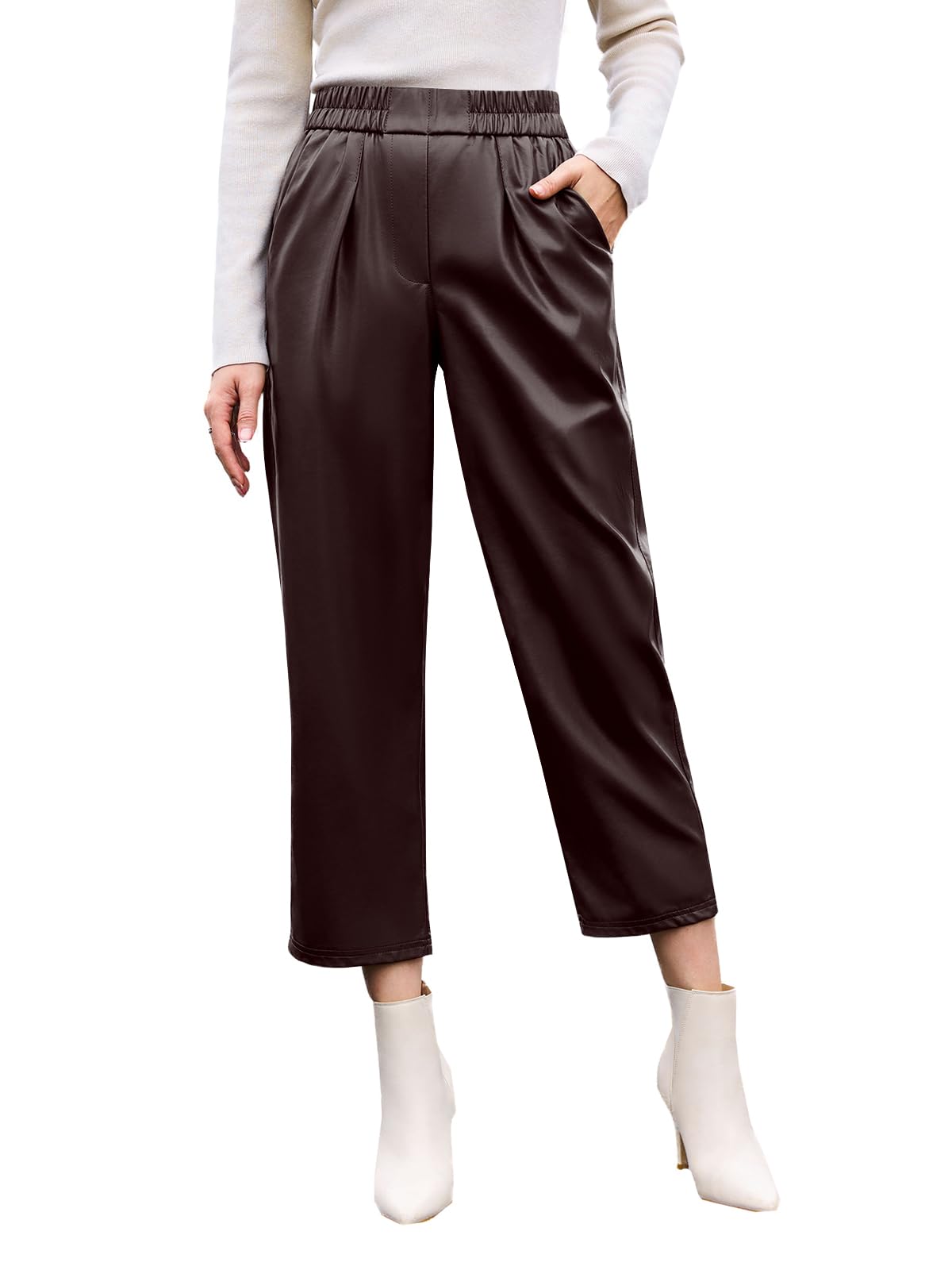 Esobo Leather Pants High Waisted for Women Faux Leather Pleather Pants ...