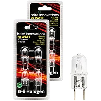 Brite Innovations G8 Halogen Bulb, 20 Watt (8 Pack) Dimmable Soft White ...