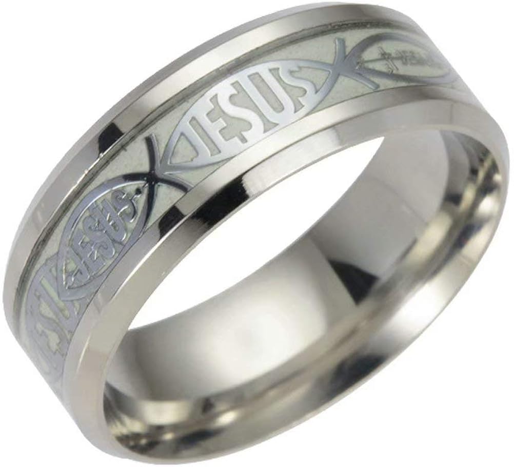 hohrayway Fashion Luminous Ring Jesus Ring for Christians Cross Ring ...