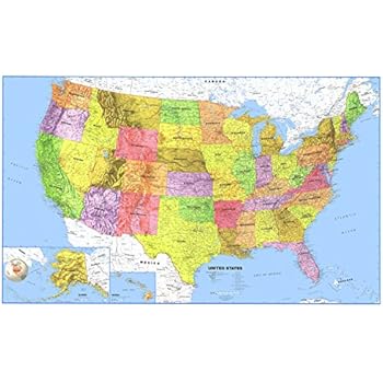Amazon.com: United States Topographic Wall Map by Raven Maps, Laminated ...