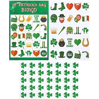 Amazon.com: St. Patrick’s Day Bingo Game Shamrock Party Favors/Supplies ...