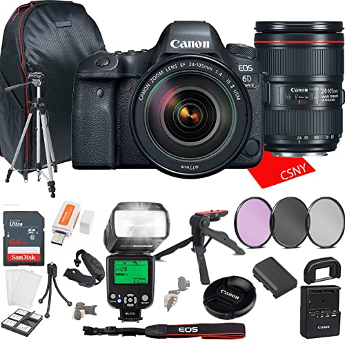 Canon EOS 6D Mark II DSLR Camera w/EF 24-105mm F/4L is II Lens + 64GB Memory + Back Pack Case ...