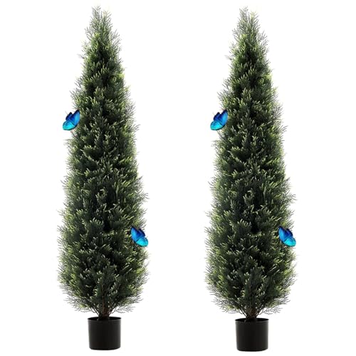 DEIKAL 6FT Faux Cedar Tree for Outdoors Artificial Topiary Trees for ...
