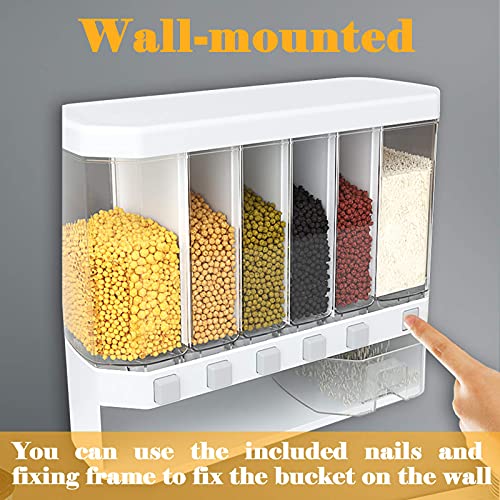 Wall-mounted Rice Storage,Dry Food Cereal Dispenser-6-Grid Containers ...