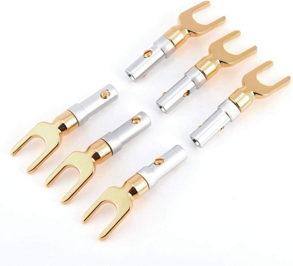 Speaker Spade Terminal Connector, 24K Gold Plated Banana U Fork Y Spade ...
