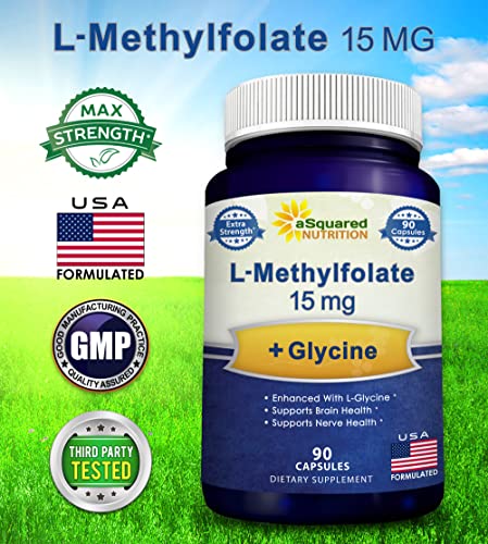 L Methyl Folate 15mg Plus Glycine - 90 Capsules - Active L Methylfolate ...
