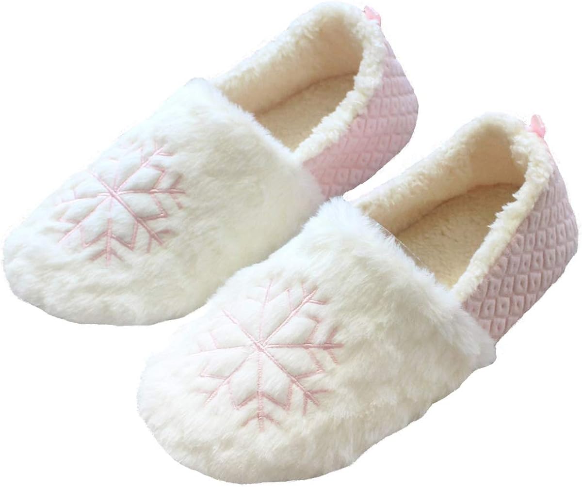 Women Slippers Xmas Snowflake Slippers Plush Home Slippers Winter ...