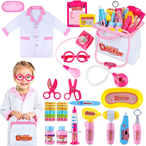 INNOCHEER Pink Doctor Kit for Kids, 25 Pieces Doctor Kit for Toddlers ...