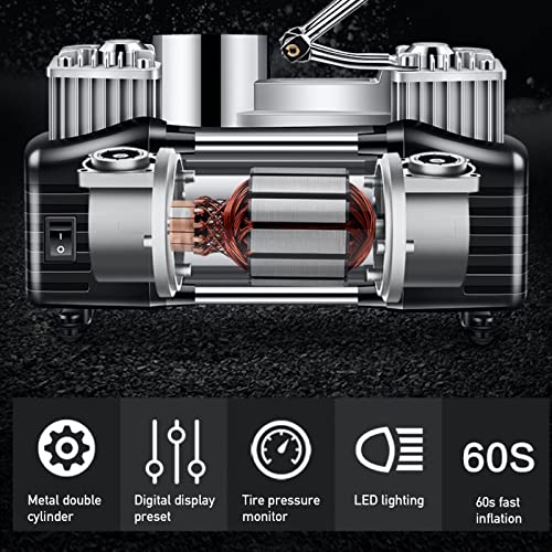 YSMJ 12V DC Portable Air Compressor 150 PSI Auto Repair Kit with Toolbox Heavy Duty Dual ...