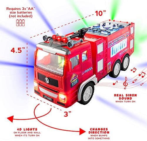 Electric Fire Truck Kids Toy – with Bright Flashing 4D Lights & Real ...