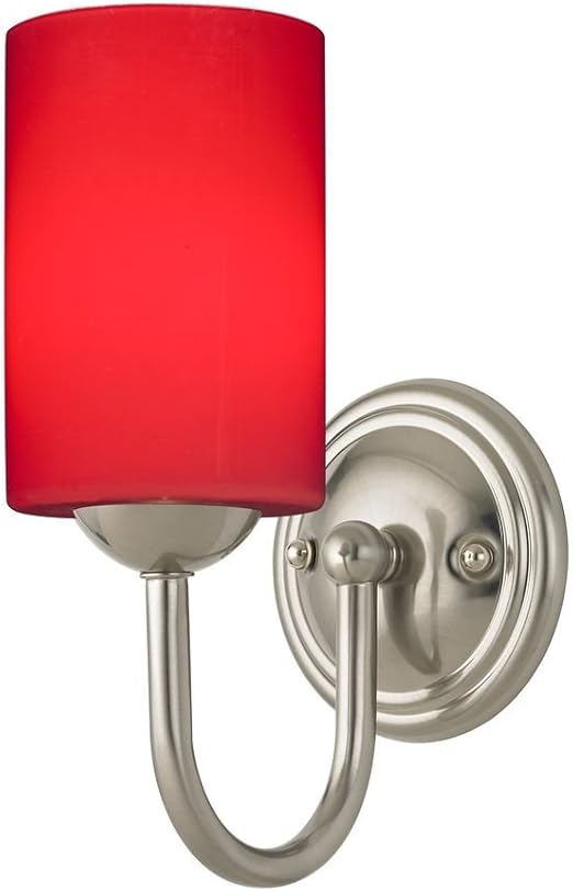 Sconce with Red Art Glass in Satin Nickel Finish - Wall Sconces ...