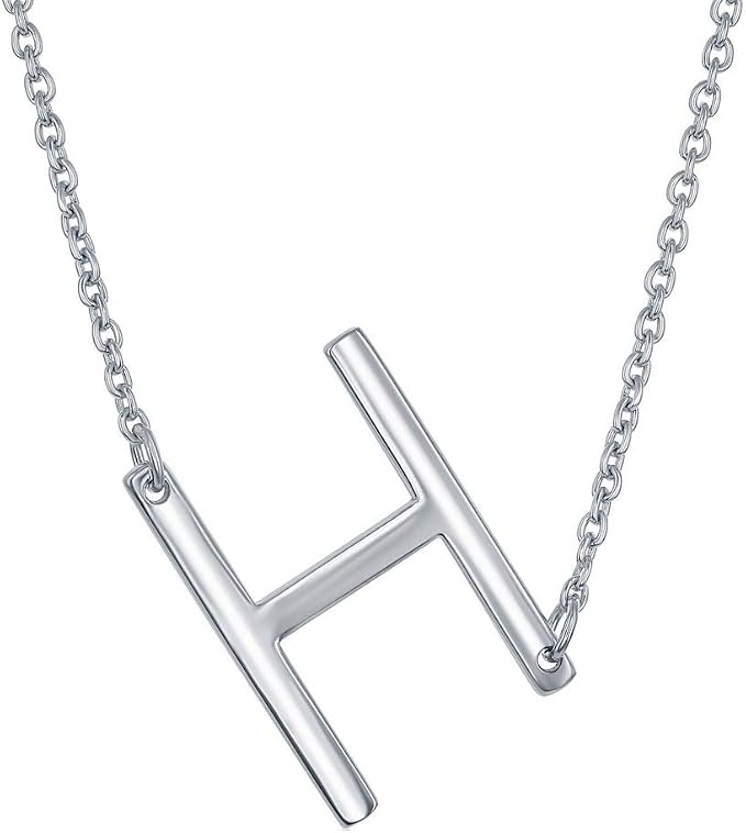 iJewelry2 Sideways Letter H Sterling Silver Initial Pendant Chain ...