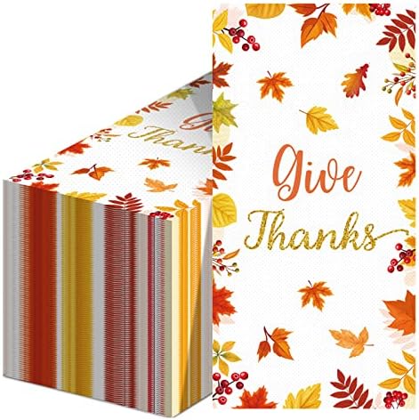 100 PCS Give Thanks Paper Napkins Disposable Thanksgiving Guest Napkins ...