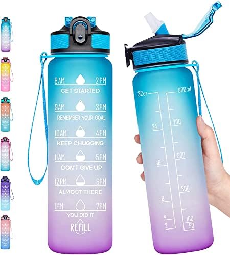 HILY™ Original Tritan Motivational Water Bottle with Straw, Leak-proof, BPA Free, 1L Water ...