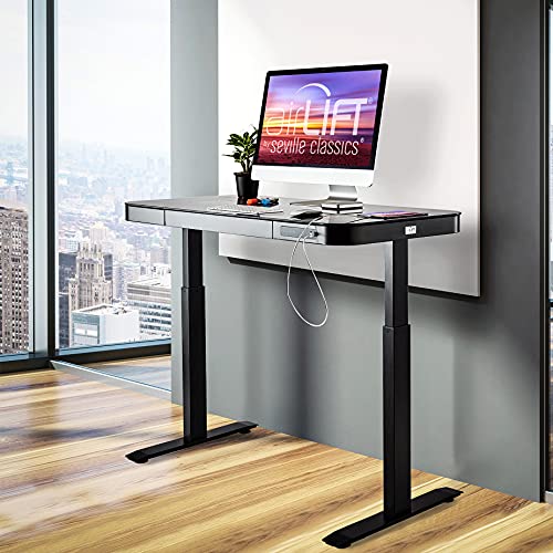 Airlift Height Adjustable Electric Glass Desk Black at James Winkel blog