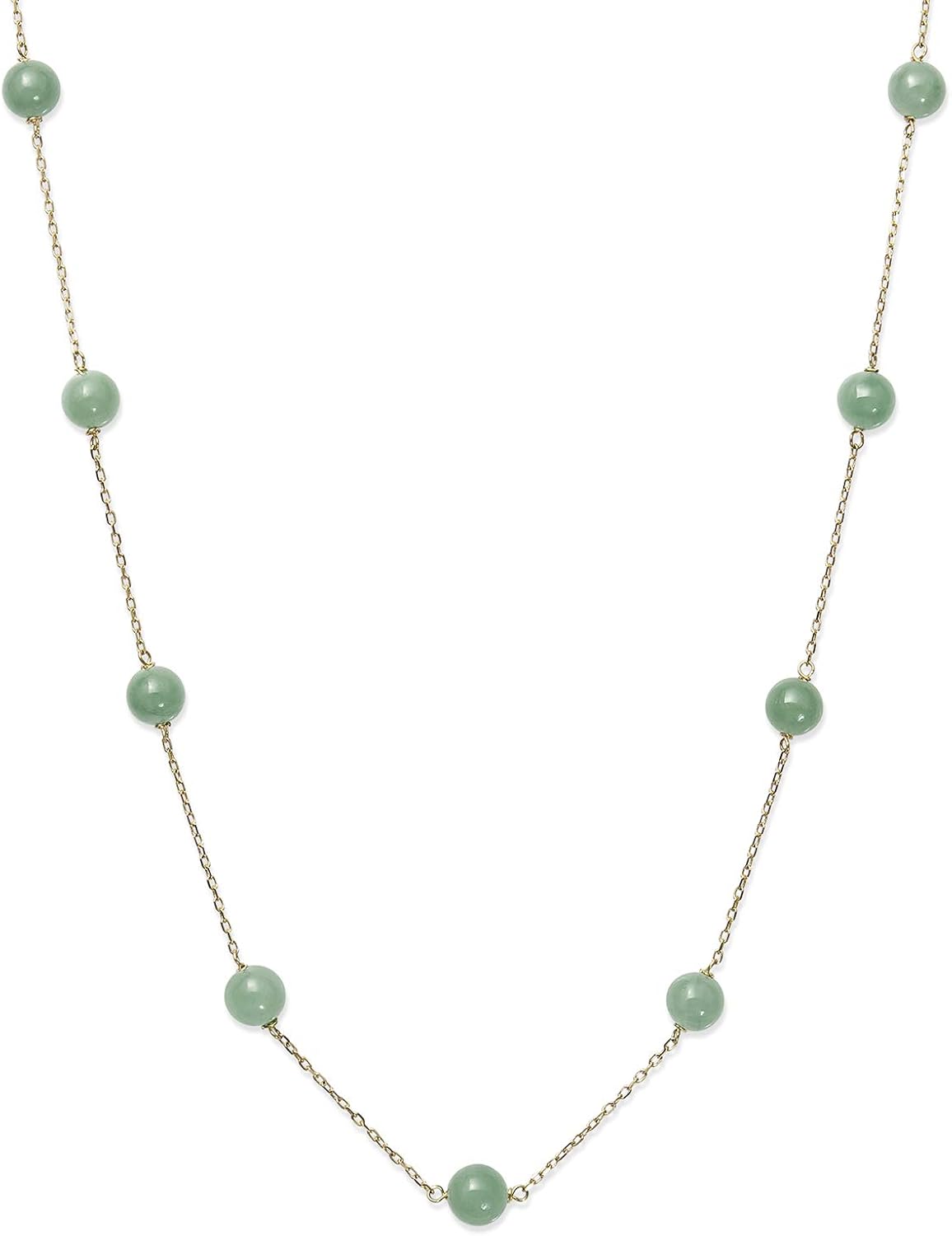 Amazon.com: 10k Yellow Gold Natural Jade Station Chain Necklace, 18 ...