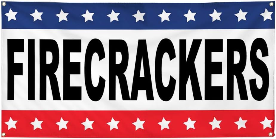 Amazon.com : Vinyl Banner Multiple Sizes Firecrackers Black Red Blue ...