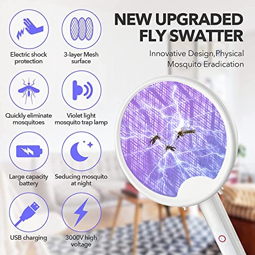 Electric Fly Swatter Racket,2 in 1 Bug Zapper Racket,3000V High Voltage ...