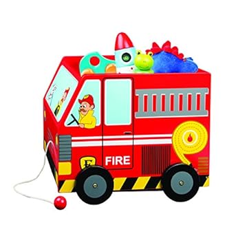 Wooden Pull Along Toy Box - Solid Wood Wagon Fire Truck (12X16X13 ...