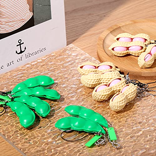 Skylety 12 Pieces Peanut Peas Fidget Toy Bean Keychain Set, Includes 6 ...