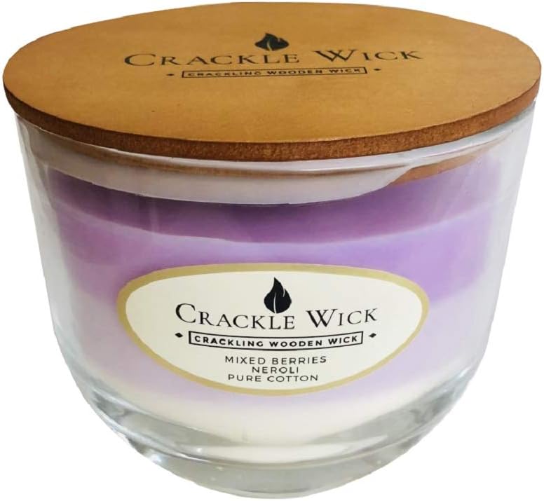 Crackle Wick Large Scented Candle in Round Glass Jar 485g – Mixed Berries – BigaMart