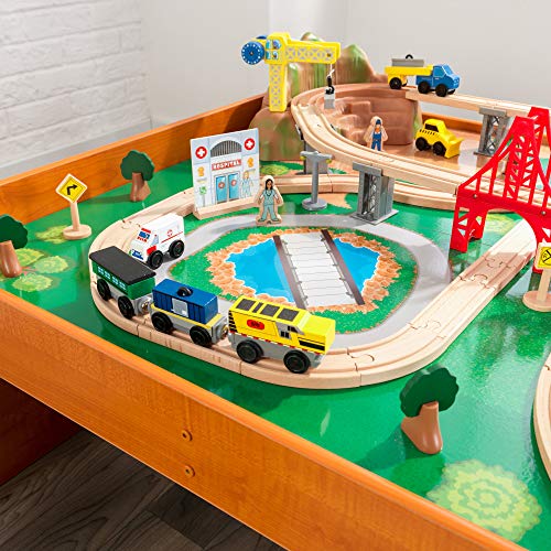 KidKraft Ride Around Town Wooden Train Set and Table with Helicopter ...