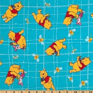 Amazon.com: 43'' Wide Disney Flannel Winnie The Pooh Tossed Aqua Fabric ...