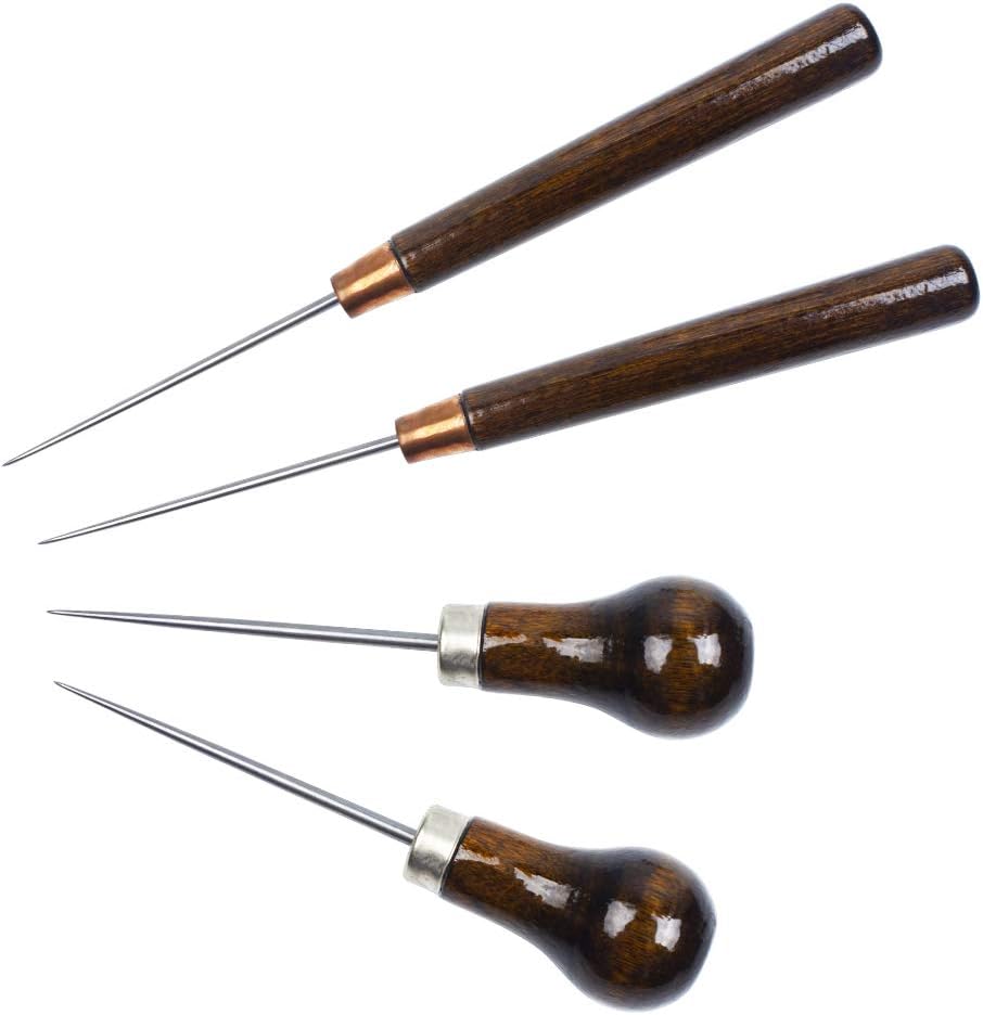 WIFUN 4 Pcs Tailors Awl, Gourd Shape Awl Tailors Wood Handle Scratch ...