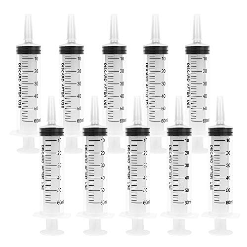 [10 Pack] 60ml Plastic Syringe with Cap, Multiple Uses Large Syringe Tools for Labs, Measuring ...