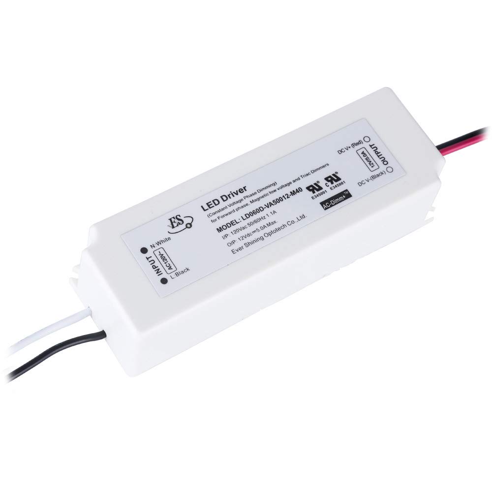 E ENERSYSTEC Dimmable LED Driver 12V 60 Watts Electric Transformer IP67 Triac Dimming LED Power ...