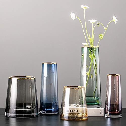 cyl home Vase Flower Arrangement Optic Color Glass Vases with Golden ...