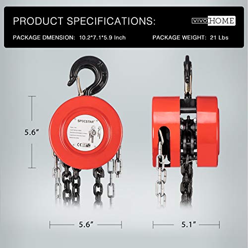 1 Ton Chain Motor SPECSTAR 1 Ton Manual Chain Hoist - 10ft Lift, Red ...
