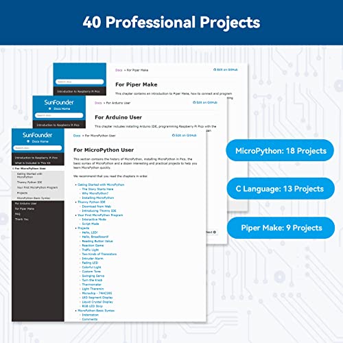 Sunfounder Raspberry Pi Pico Starter Kit With 40 Projects Online Tutorials Micropython C Piper