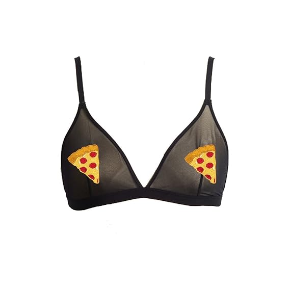 A Dash of Chic Pizza Pastie Applique Black Mesh Bralette- Pepperoni ...