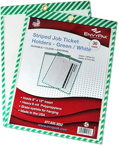 EnvyPak Striped Job Ticket Holders (Green and White Stripes) - Pack of ...