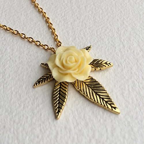 Amazon.com: Marijuana Rose Necklace, Cannabis Jewelry, Gold, Marijuana ...