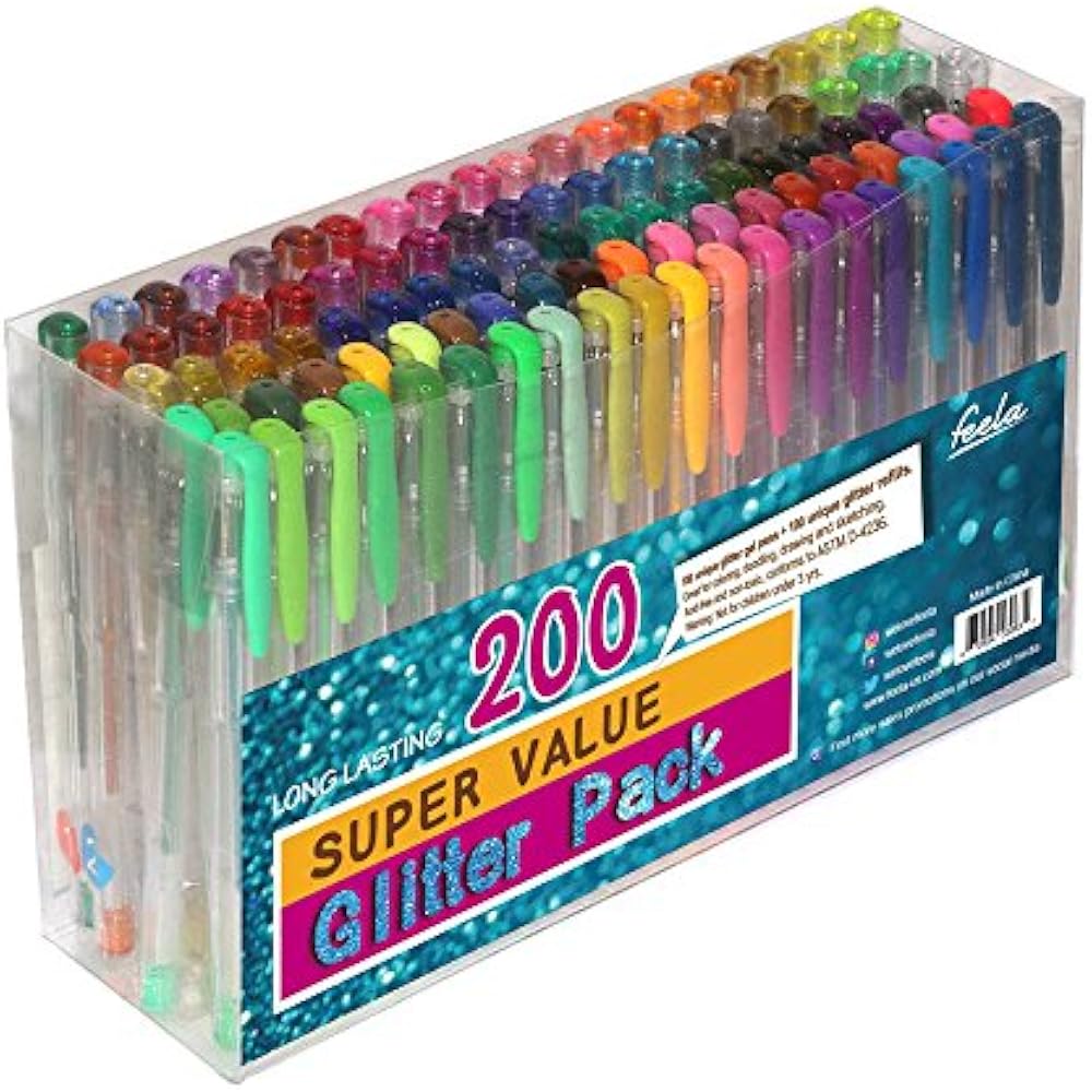 200 Pack Glitter Gel Pens Set 100 Plus Refills For Adult Coloring Books