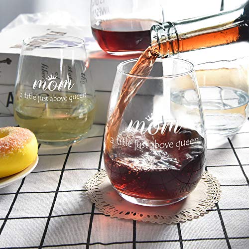 Mom Queen Wine Glass, Funny Mom Stemless Wine Glass 15Oz - Best Birthday Christmas Mothers Day ...