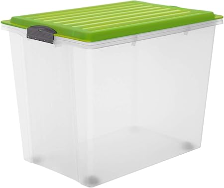 Rotho Compact storage box 70 l with lid and wheels, plastic (PP), green ...
