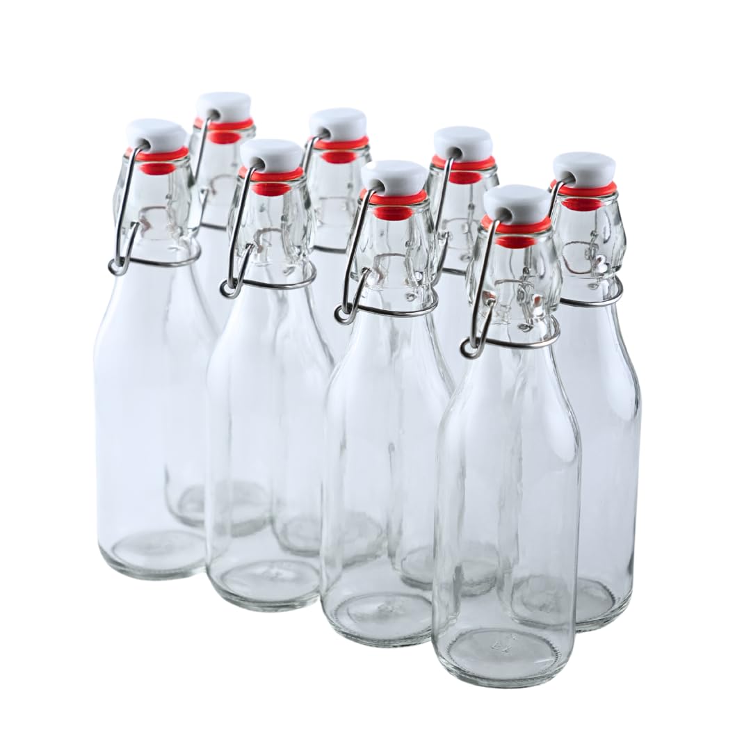 FastRack Swing Top Glass Bottles |8.5 oz – Pack of 8 | Clear, Flip Top ...