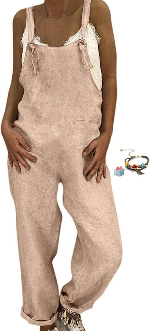 Petos de Pantalones Retro Largo Casual para Mujer, Morbuy Verano Lino ...